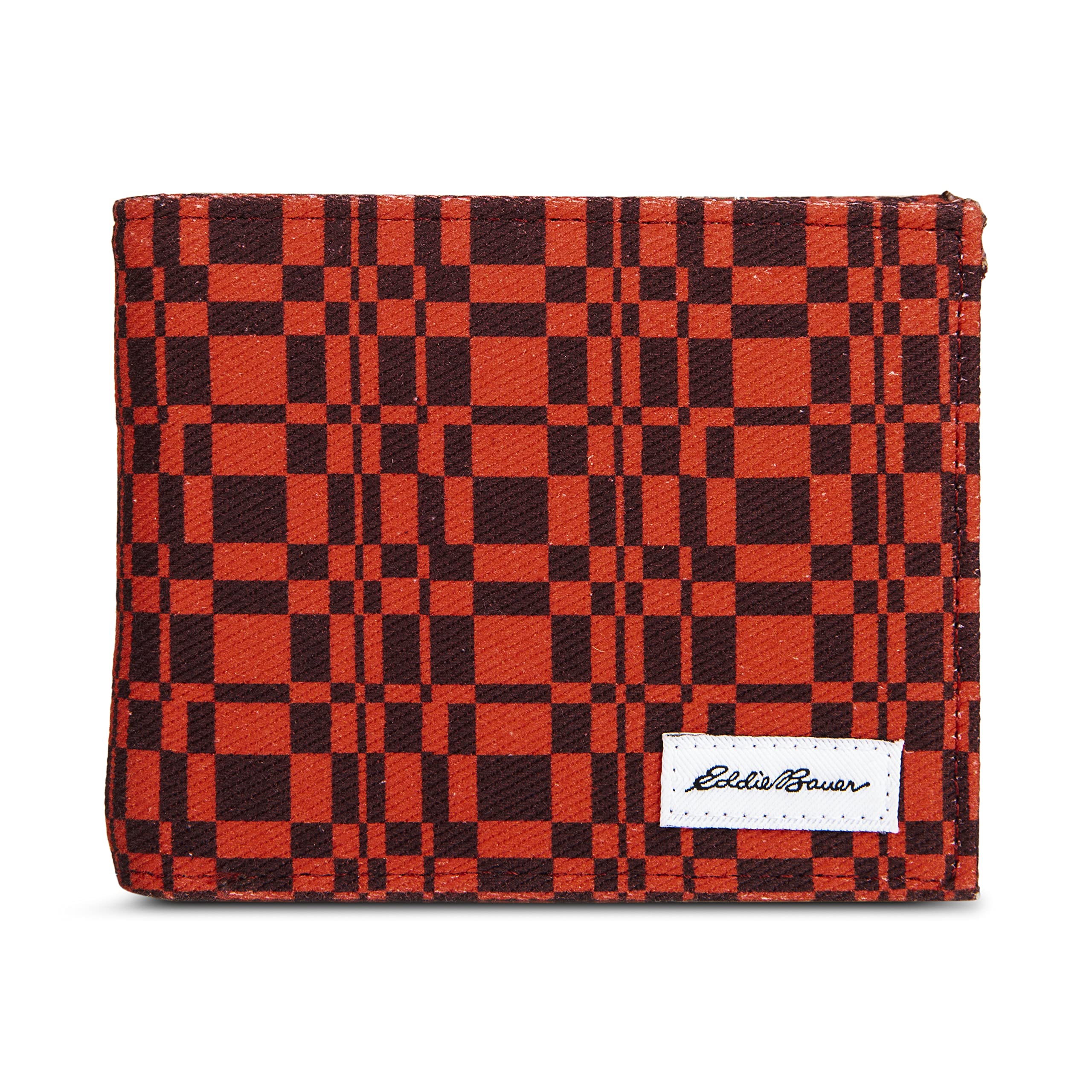 Eddie Bauer Men Signature Bifold Passcase Wallet (Available in Cotton Ripstop Nylon), Canvas Print-Red, One Size