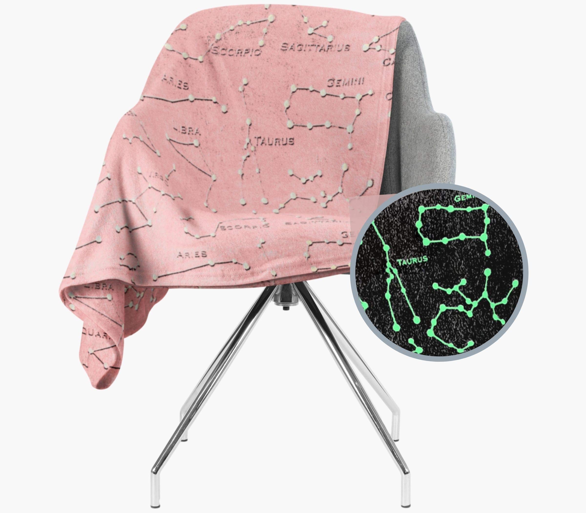 Constellation Blanket Glow in The Dark | Multiple Sizes | All Zodiac Horoscope Signs | Gift for Solar, Star, Astronomy, Astrology & Astronaut Lovers | Men, Women, Teen, Boys & Girls (Pink 60x50in)
