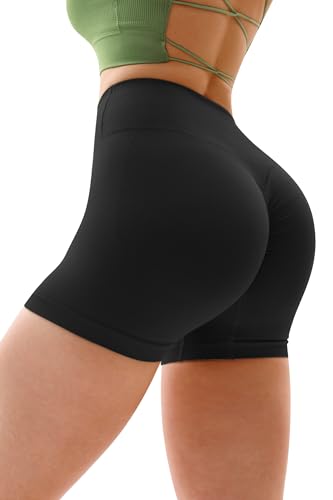 Vertvie Women's Workout Gym Shorts Booty V Cross Spandex Yoga Biker Shorts Scrunch Butt High Waisted Athletic Leggings (Black,Medium)