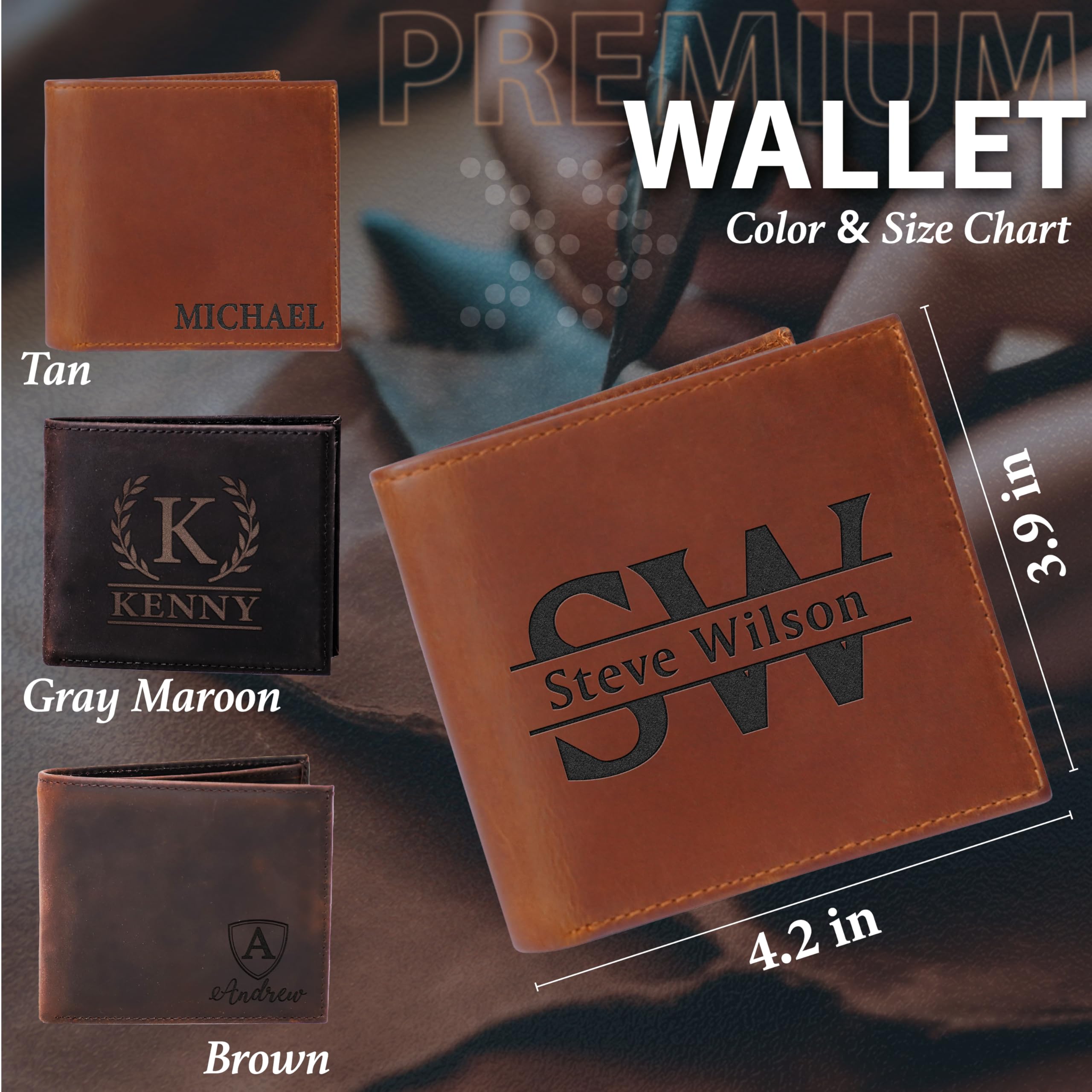 Personalized Leather Wallet for Men, Christmas for Men,Him, Custom Name Wallets, Customazible Gift for Husband, Dad, Boyfriend, Him, Men Gifts for Anniversary, Birthday, Wedding, Fathers Day