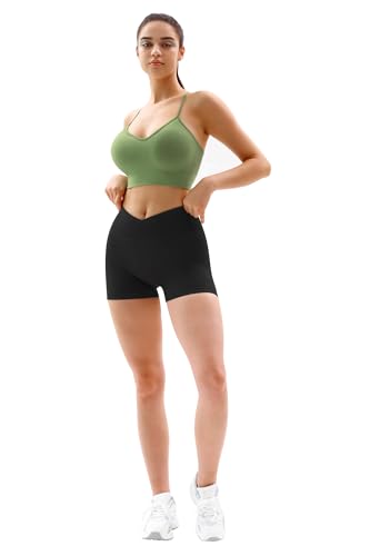 Vertvie Women's Workout Gym Shorts Booty V Cross Spandex Yoga Biker Shorts Scrunch Butt High Waisted Athletic Leggings (Black,Medium)