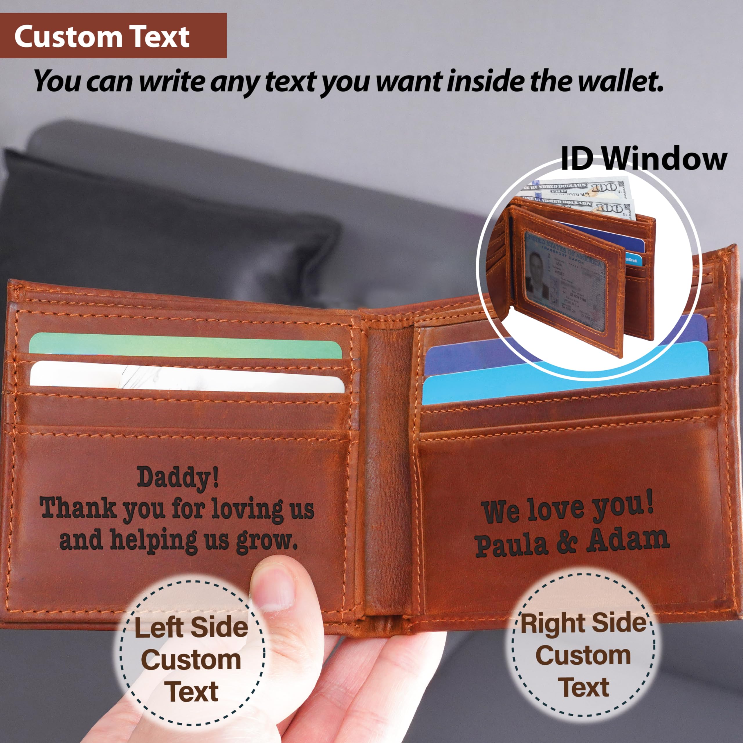 Personalized Leather Wallet for Men, Christmas for Men,Him, Custom Name Wallets, Customazible Gift for Husband, Dad, Boyfriend, Him, Men Gifts for Anniversary, Birthday, Wedding, Fathers Day