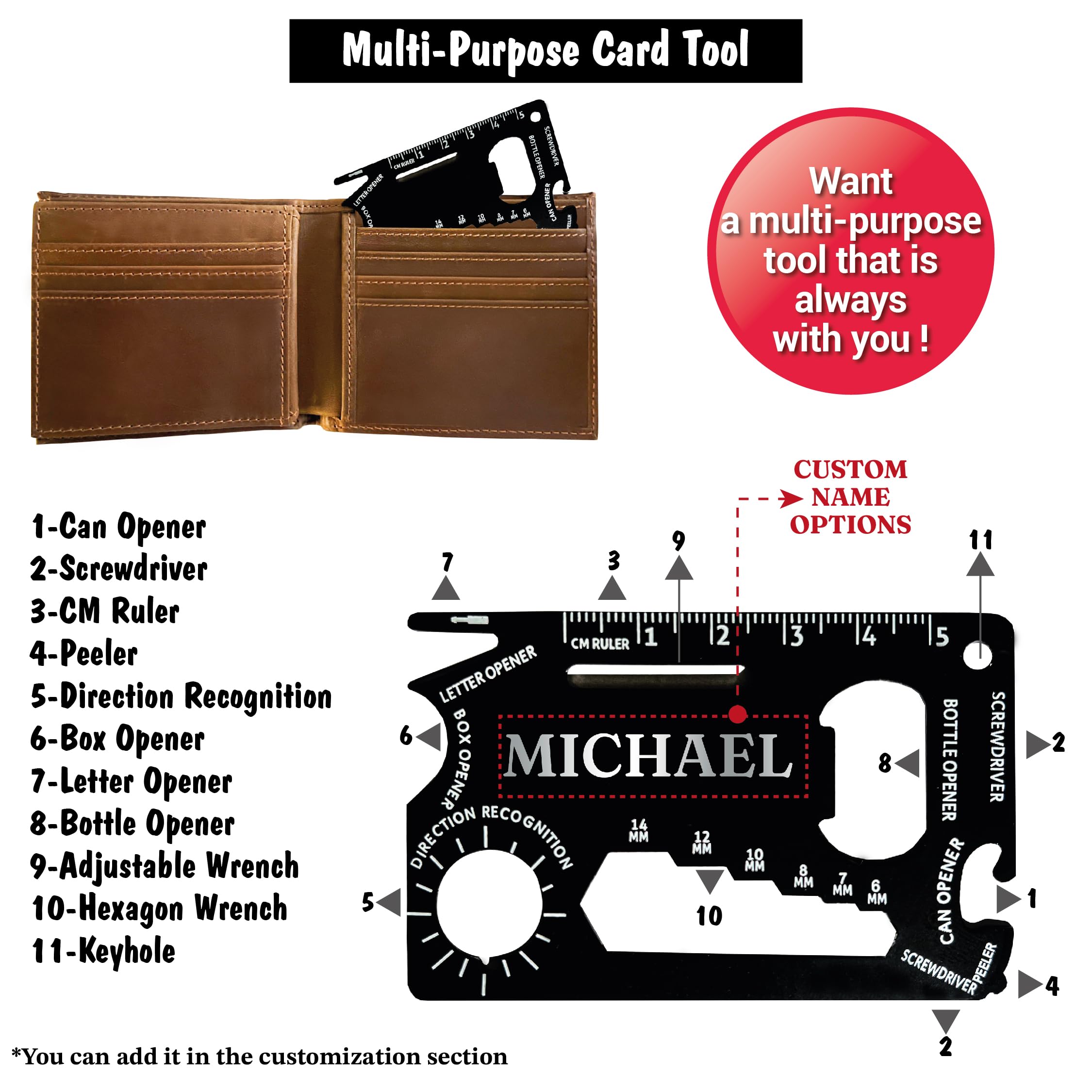 Personalized Leather Wallet for Men, Christmas for Men,Him, Custom Name Wallets, Customazible Gift for Husband, Dad, Boyfriend, Him, Men Gifts for Anniversary, Birthday, Wedding, Fathers Day