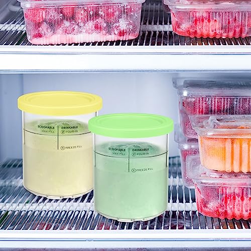 FIRJOY 24 oz. Containers | Extra Replacement Pints and Lids for Ninja Creami Deluxe - Compatible with NC501, NC500 Series (2 Pack - Green, Yellow)