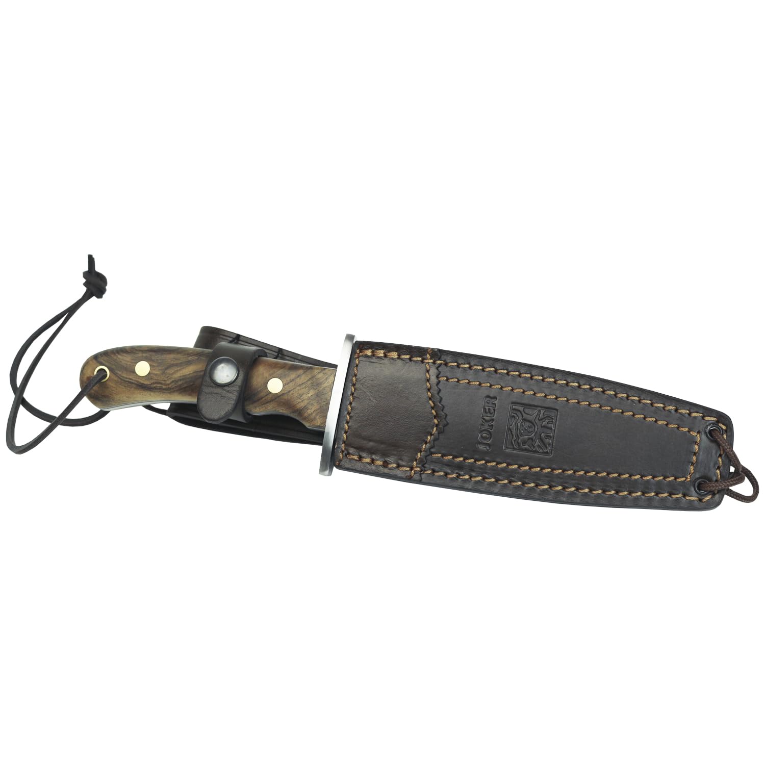 Joker Bowie CN96 Hunting Knife. Knife with Walnut Wood Handle and Full Tang Stainless Steel Mova Blade of 5.7 inches. Includes brown leather sheath