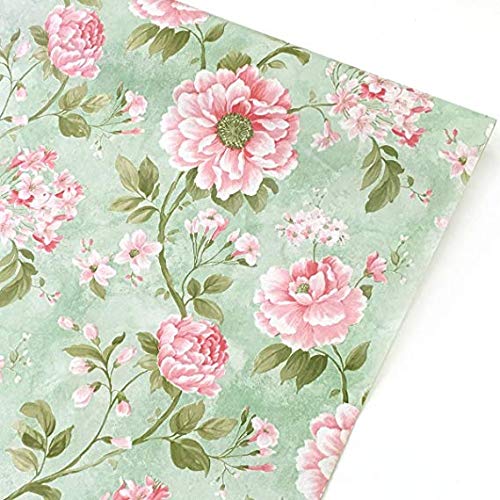HOYOYO Self-Adhesive Shelf Liners Paper, Removable Self Adhesive Shelf Liner Dresser Drawer Wall Stickers Home Decoration, Green Peony Floral 17.8 x 118 Inches