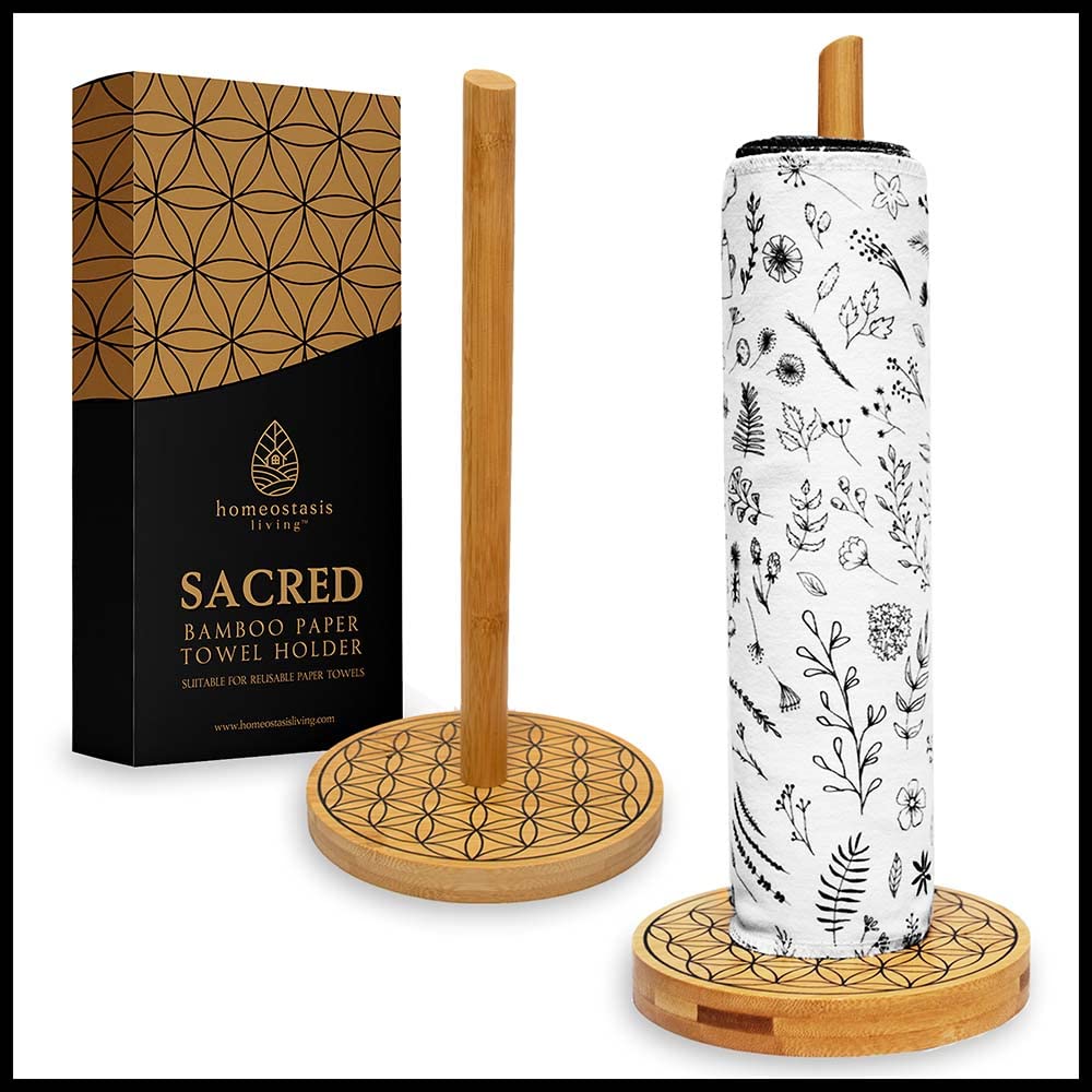 Homeostasis Living | Bamboo Paper Towel Holder Countertop | Natural Wood Paper Towel Holder, Standing Paper Towel Dispenser, Napkin Holder, Kitchen Towel Holder, Reusable Paper Towels Stand Dispenser