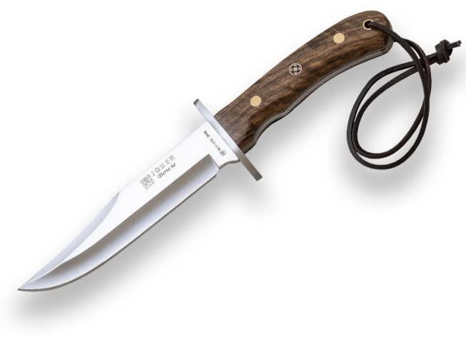 Joker Bowie CN96 Hunting Knife. Knife with Walnut Wood Handle and Full Tang Stainless Steel Mova Blade of 5.7 inches. Includes brown leather sheath