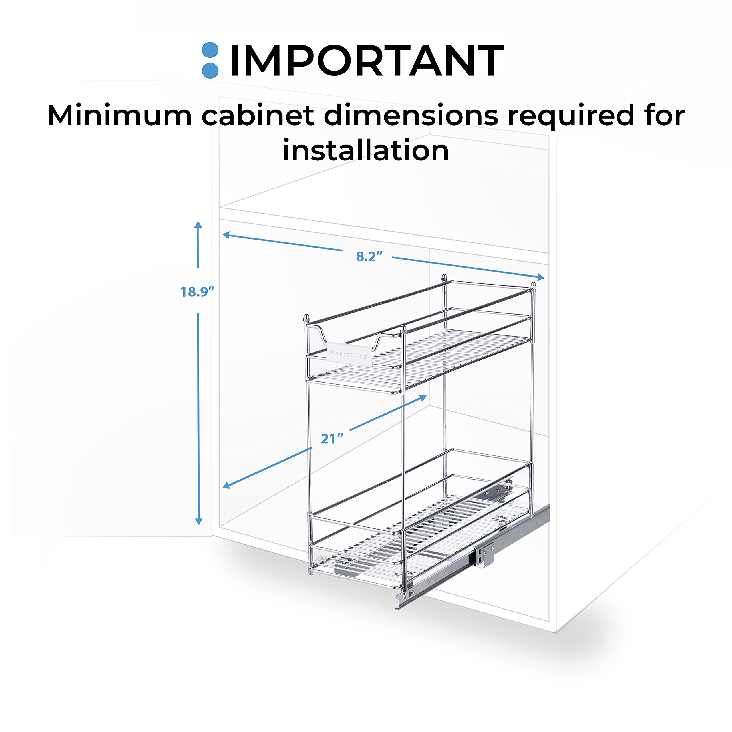 Home Zone Living Pull Out Kitchen Cabinet Organizer with Two Tiers of Storage, 7” W x 20” D
