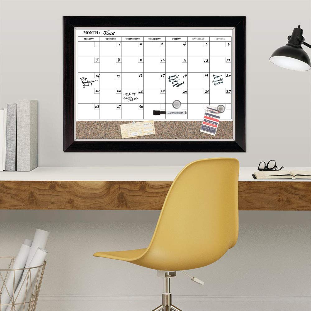 Quartet Combination Magnetic Whiteboard Calendar & Corkboard, 17" x 23" Combo Dry Erase White Board & Cork Bulletin Board, Perfect for Office, Home School Message Board, Wood Frame (22476)