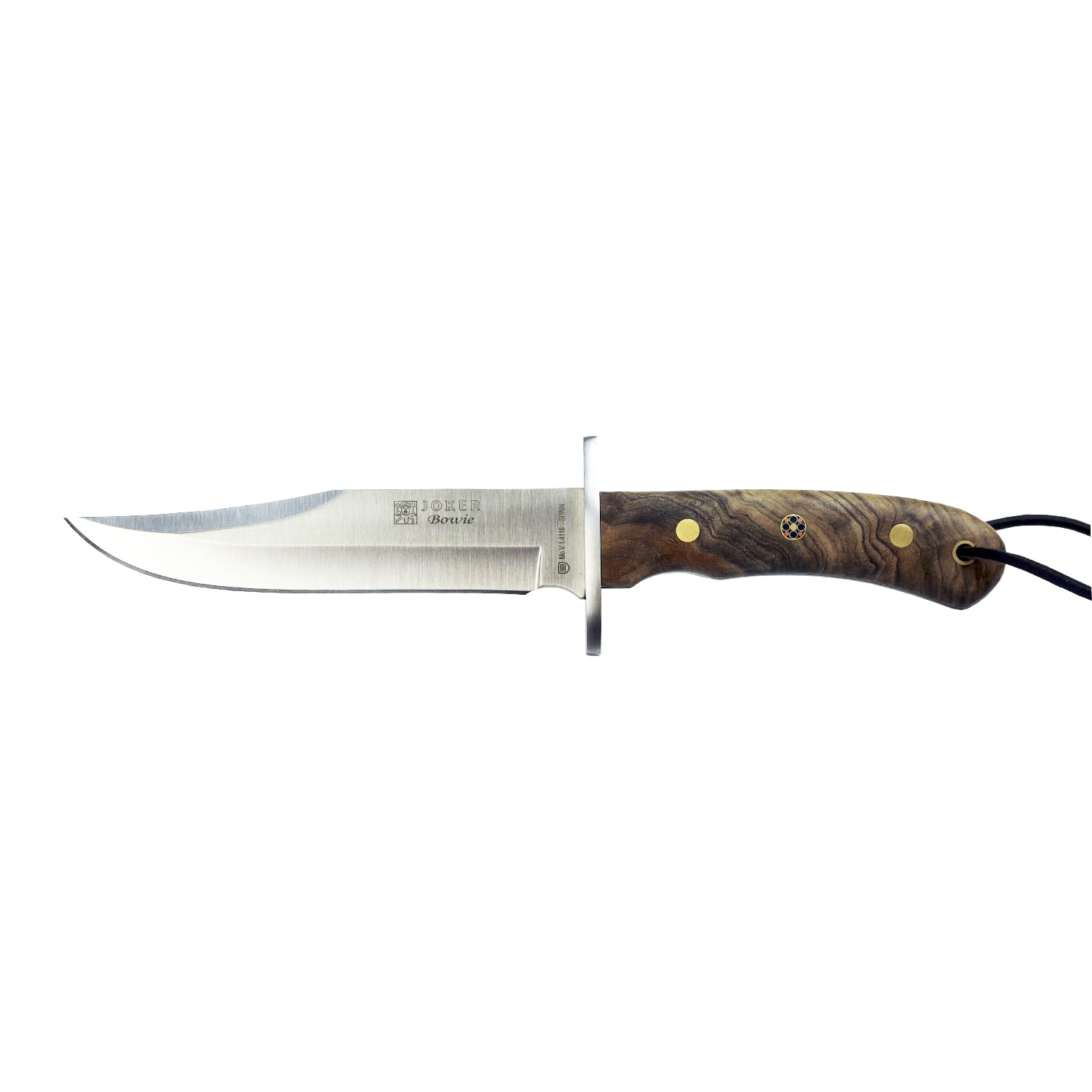 Joker Bowie CN96 Hunting Knife. Knife with Walnut Wood Handle and Full Tang Stainless Steel Mova Blade of 5.7 inches. Includes brown leather sheath