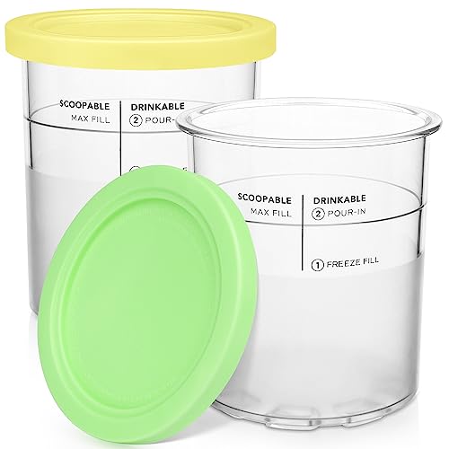 FIRJOY 24 oz. Containers | Extra Replacement Pints and Lids for Ninja Creami Deluxe - Compatible with NC501, NC500 Series (2 Pack - Green, Yellow)