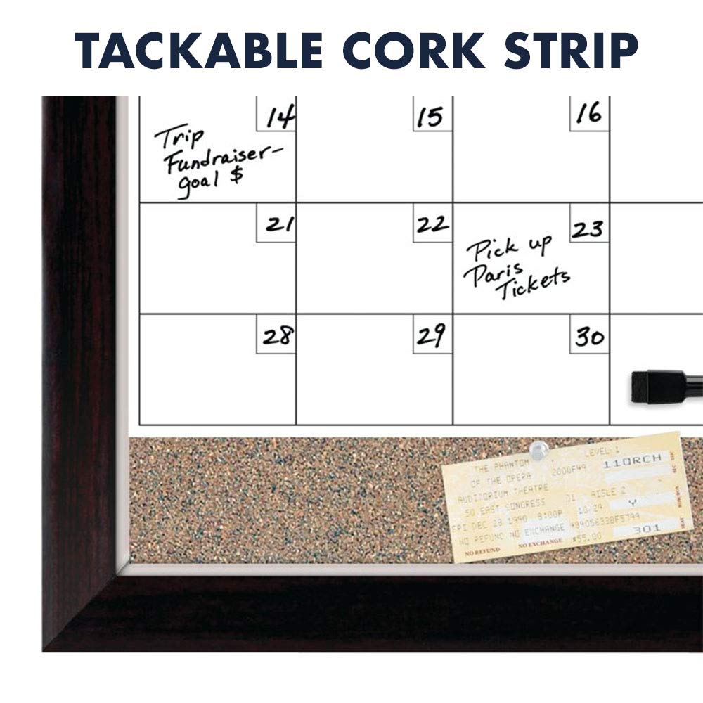 Quartet Combination Magnetic Whiteboard Calendar & Corkboard, 17" x 23" Combo Dry Erase White Board & Cork Bulletin Board, Perfect for Office, Home School Message Board, Wood Frame (22476)