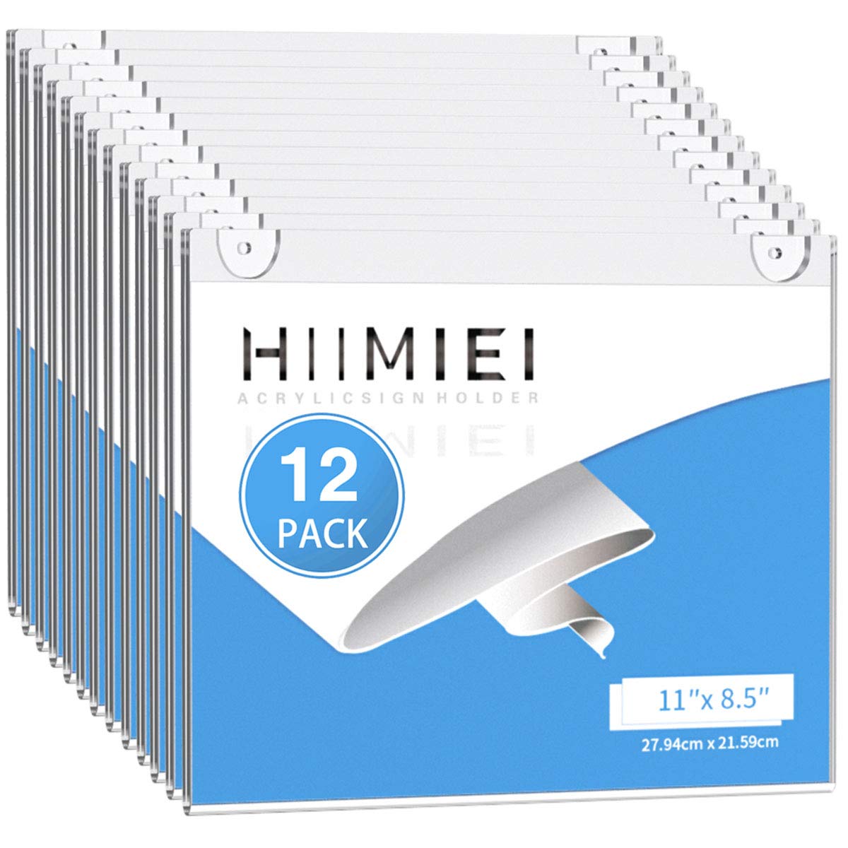 HIIMIEI Acrylic Wall Mount Sign Holder 8.5 x 11 Horizontal 12 Pack , Clear Paper Document Holder, Wall Mount Ad Frame with 3m Tape Adhesives & Screws for Office, Home, Store, Restaurant