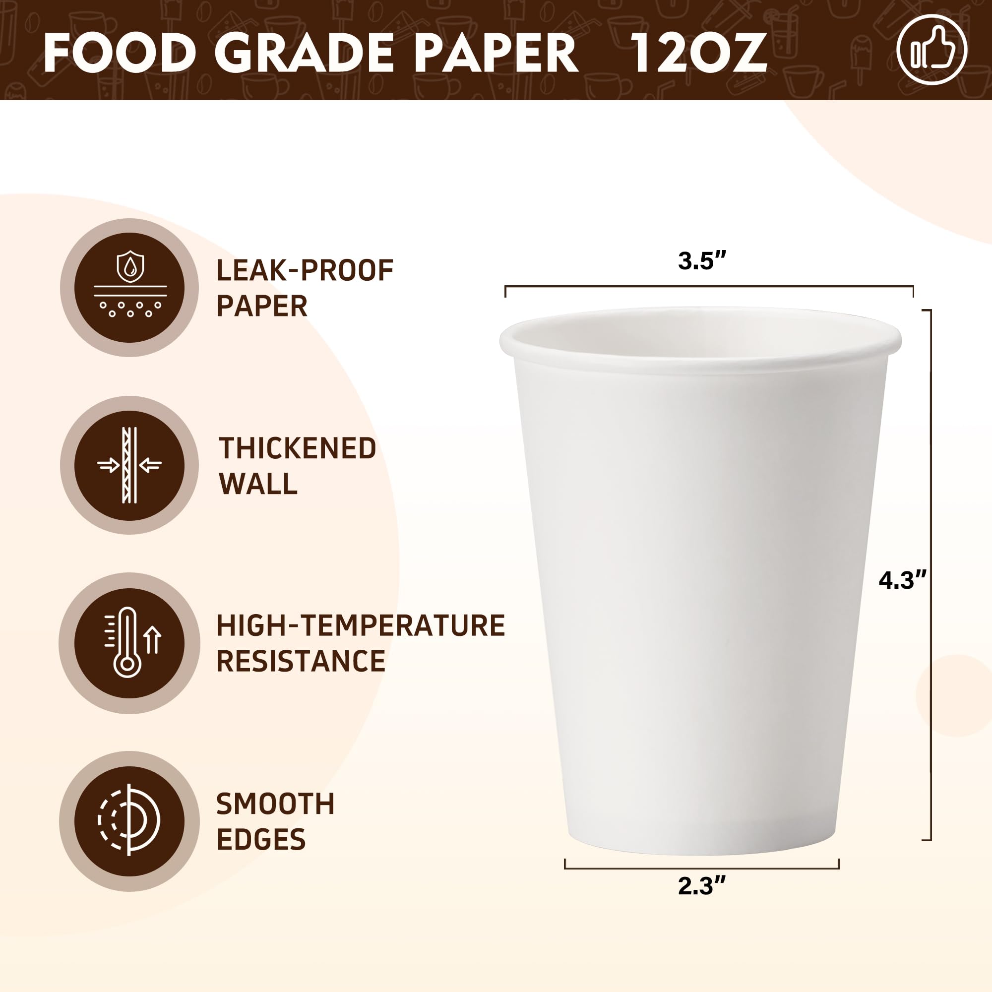 YEEHAW [12 oz 300 pack] Coffee Cups, White Disposable Paper Cups, To Go Hot Cups for Coffee, Hot Liquid, Chocolate, Juice, Tea, Hot/Cold Beverage Drinking Cup, Ideal for Cafes, Bistros, Businesses