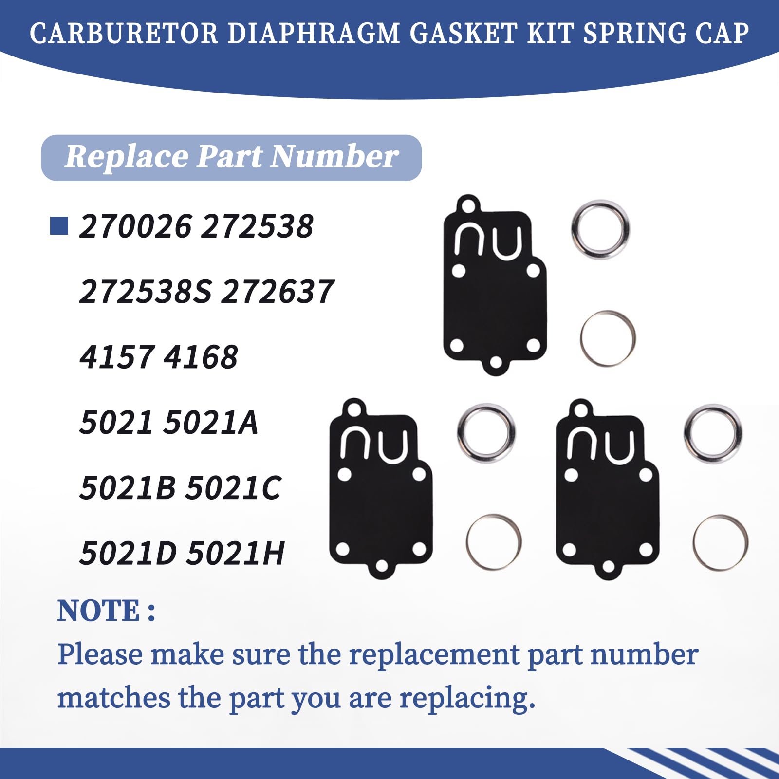 Getfarway Carburetor Diaphragm Gasket kit Fit for Spring Cap 2Hp Thru 5Hp Horizontal Engines, 270026 272538 272538S 272637 4157 (3 PCS)