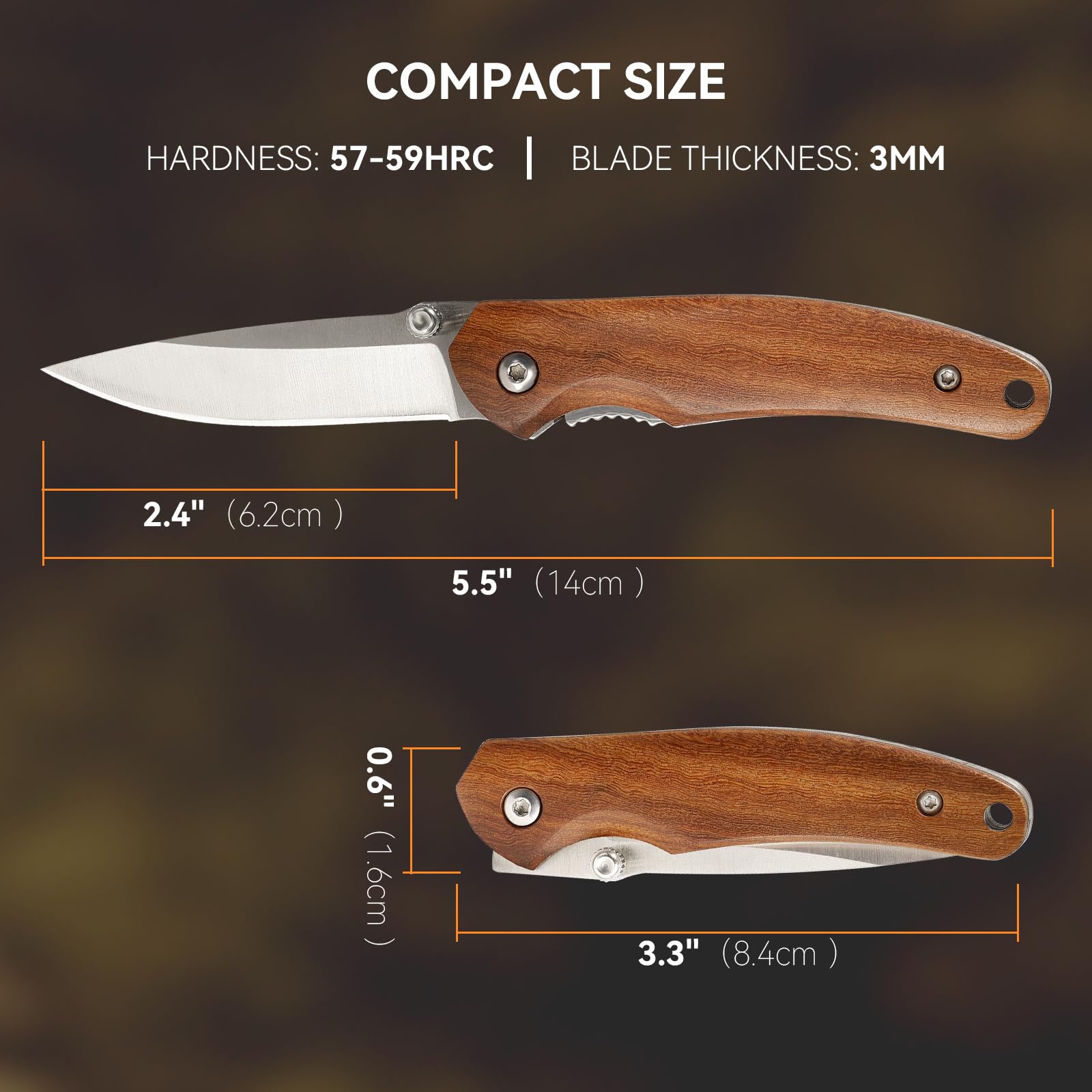 BARRYSAIL Small Pocket Knife, Folding Knife with 2.4 Inch Blade, Liner Lock, Wood Handle for EDC, Outdoor Camping, Survival (Polished)