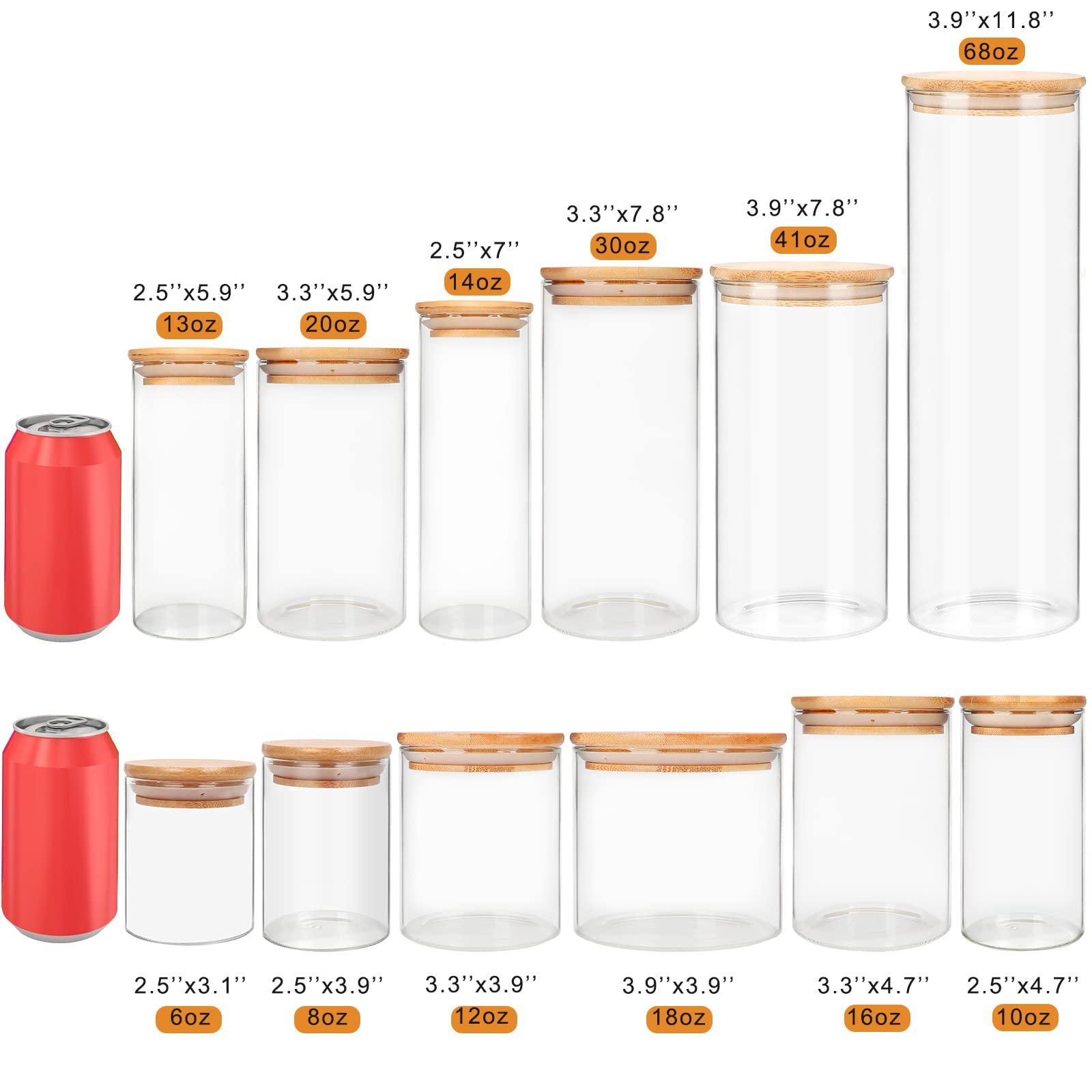Glass Food Storage Containers Jars with Airtight Bamboo Lid 30oz 8pcs, 890ml Pantry Organization Jar, Glass Terrarium with Lid, Spice, Tea, Flour and Sugar Container, Canister Set for Kitchen Counter