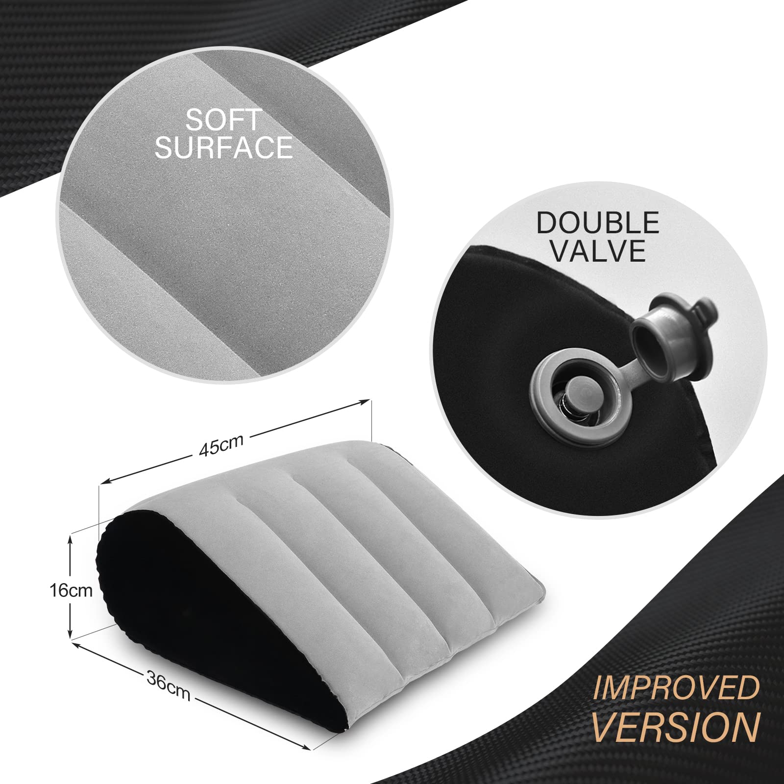 Prosixtoy Portable Wedge Pillow Inflatable Cushion - Body Positioners Lightweight Wedge Pillow for Sleeping, Leg Elevation, Use in Bed, Travel, Camping, Fast Inflating Deflation(Gray) (SE903-var)