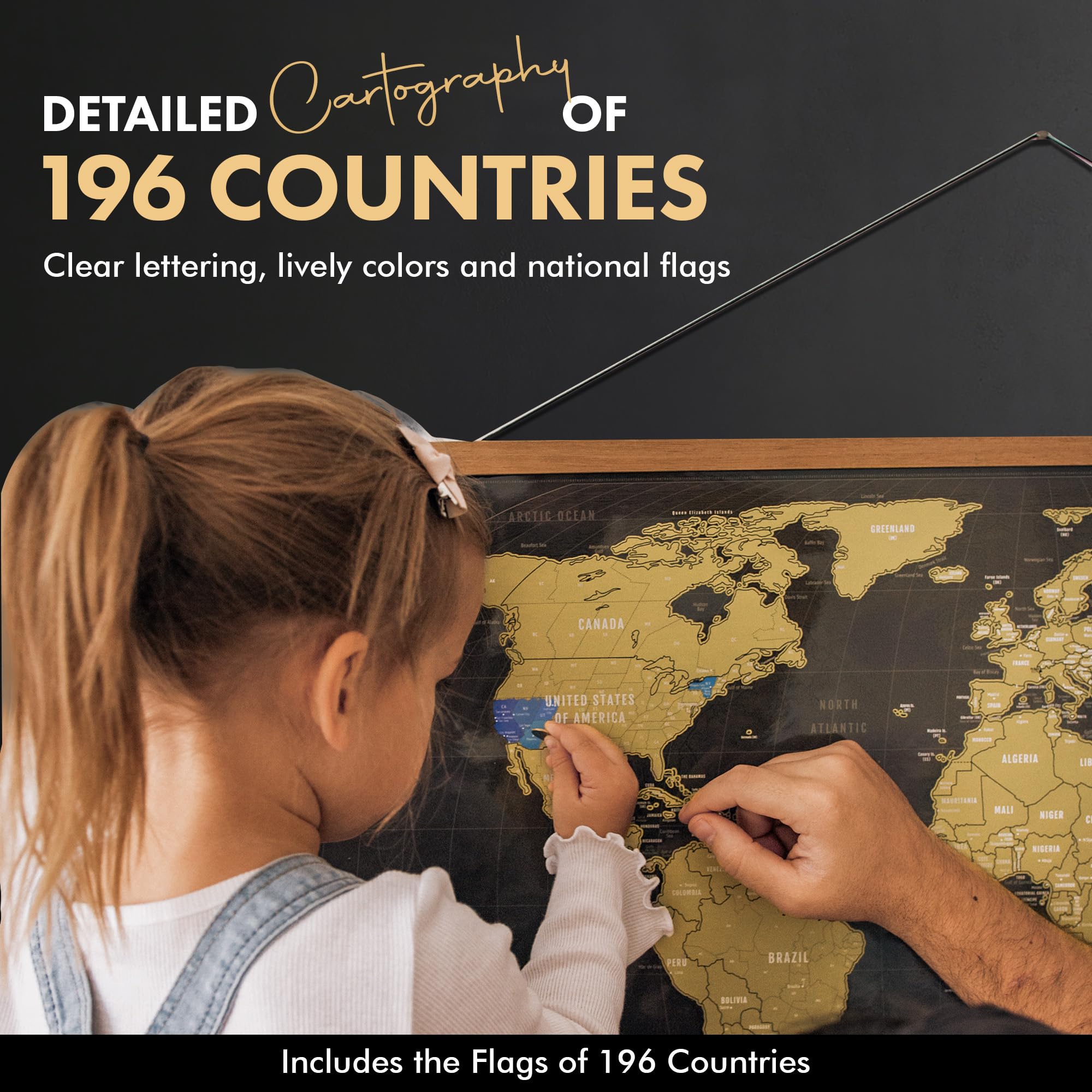 XL Scratch Off Map of The World with Flags - 36 x 24 Easy to Frame Scratch Off World Map Wall Art Poster with US States & Flags - Deluxe World Map Scratch Off Travel Map Designed for Travelers