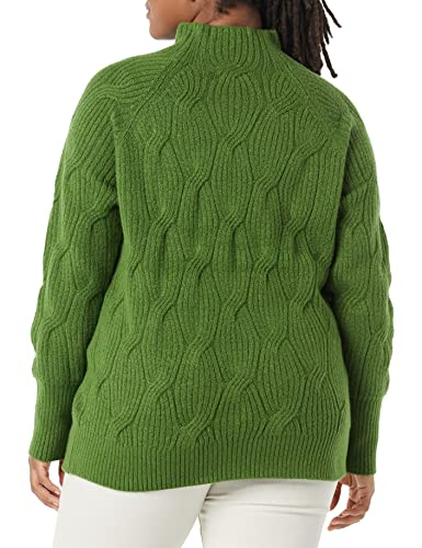 Amazon Essentials Women's Winter Sweater, Soft Touch Funnel Neck Cable Knit, Green, Medium