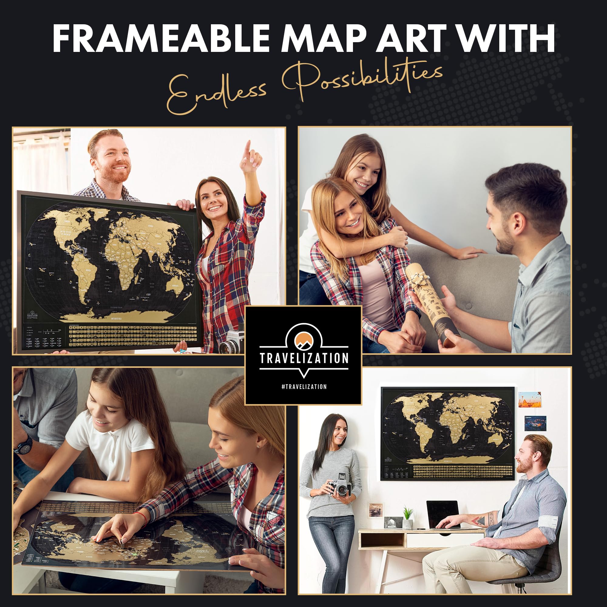 XL Scratch Off Map of The World with Flags - 36 x 24 Easy to Frame Scratch Off World Map Wall Art Poster with US States & Flags - Deluxe World Map Scratch Off Travel Map Designed for Travelers