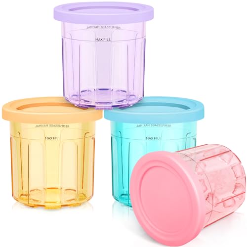 FIRJOY 16 oz. Containers | Extra Replacement Pints and Lids - Compatible with Ninja Creami NC301 NC300 NC299AMZ Series ONLY (4 Pack - Purple, Pink, Green, Yellow)
