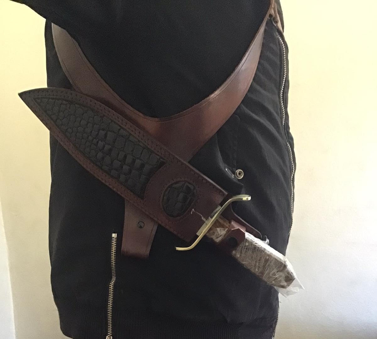 Hunter's Edge 14'' Fixed Blade Gold Rush Bowie Knife,12C27M Stainless Steel, Wood Handle, Leather Sheath with chest Belt