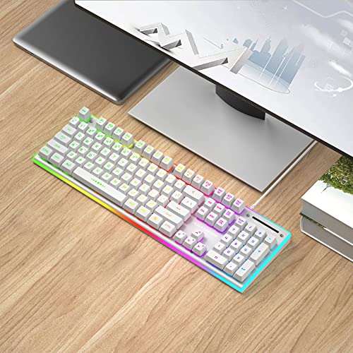 MageGee Gaming Keyboard and Mouse Combo, True RGB Backlit Membrane Office Keyboard, 104 Keys Aluminum Panel USB Quiet Wired Keyboard for Windows Laptop PC - White/Silver