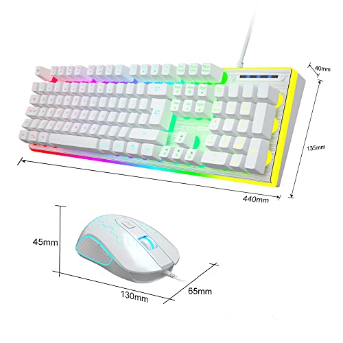 MageGee Gaming Keyboard and Mouse Combo, True RGB Backlit Membrane Office Keyboard, 104 Keys Aluminum Panel USB Quiet Wired Keyboard for Windows Laptop PC - White/Silver