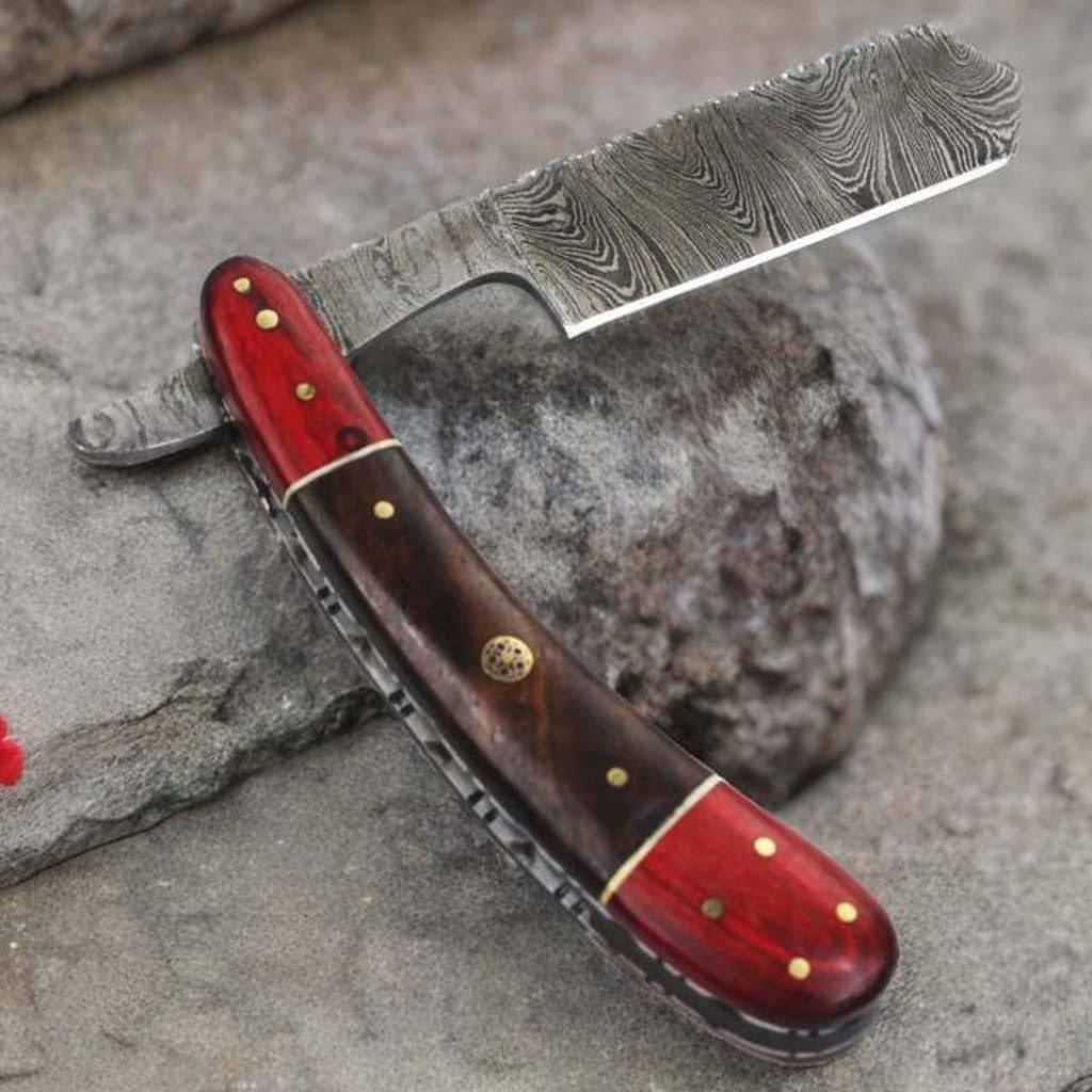Ready to Shave Razor Custom Hand Made Damascus steel knife Razor Walnut Wood Handle Pocket Straight Razor