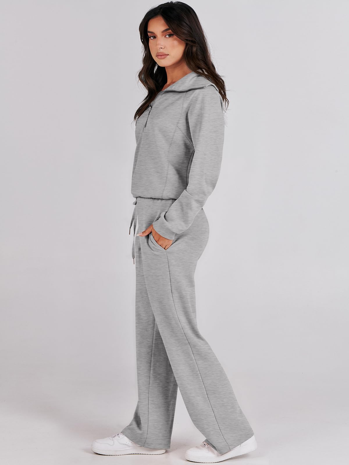 ANRABESS Women 2 Piece Outfits Sweatsuit Oversized Sweatshirt Sweatpants Tracksuit Sweat Lounge Matching Set 2025 Fall Trendy Light Grey X-Large