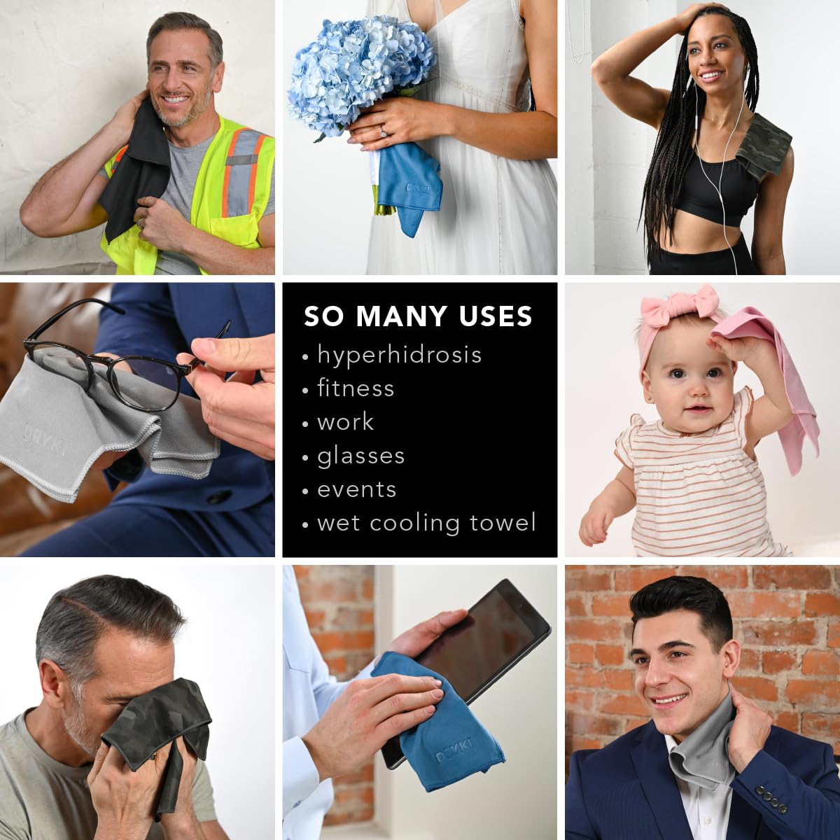 DRYKI Sweat Absorbing Handkerchiefs - The Original Quick-Dry Microfiber Sweat Rags & Towels for Face, Hands, & Body - Perfect for Gym, Sports, and Work (Coastal Blue, 5 Pack)