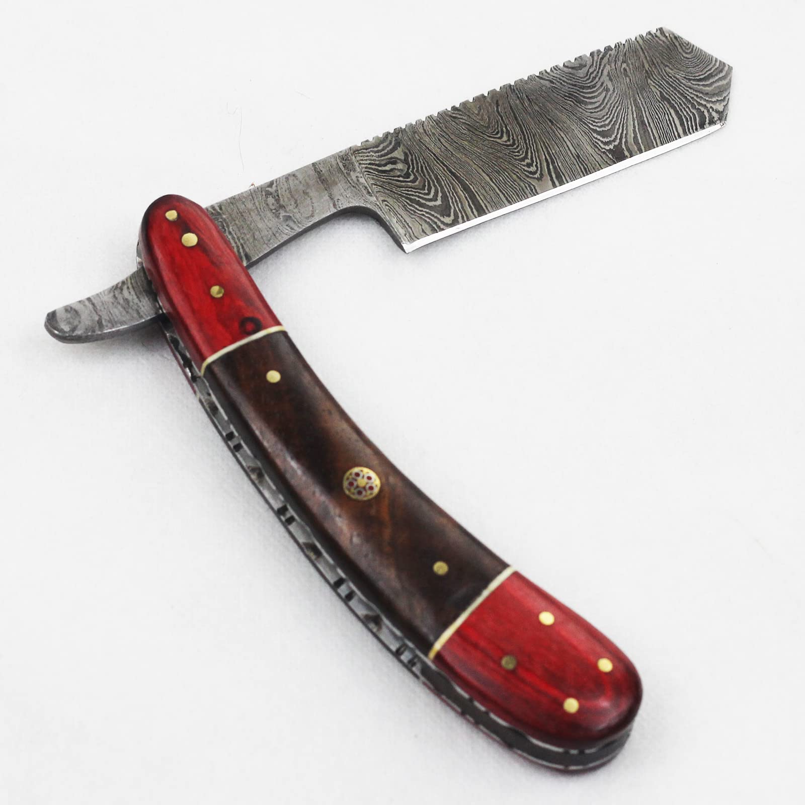 Ready to Shave Razor Custom Hand Made Damascus steel knife Razor Walnut Wood Handle Pocket Straight Razor