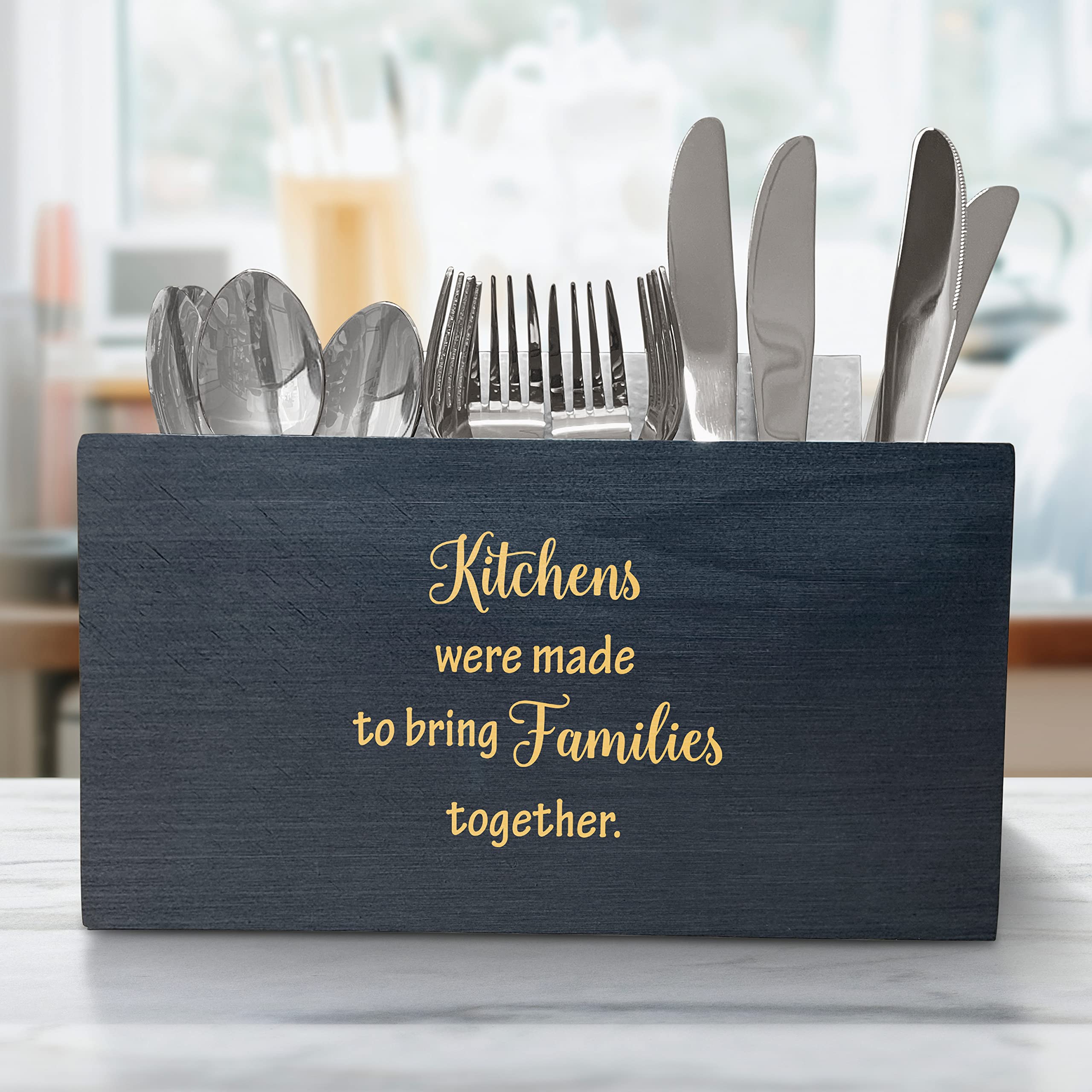 Engraved Home Quotes Utensil Holder with Compartments, Best Customized Utensil Holder For Kitchen & Dining Table, Premium Caddy Stand For Kitchen