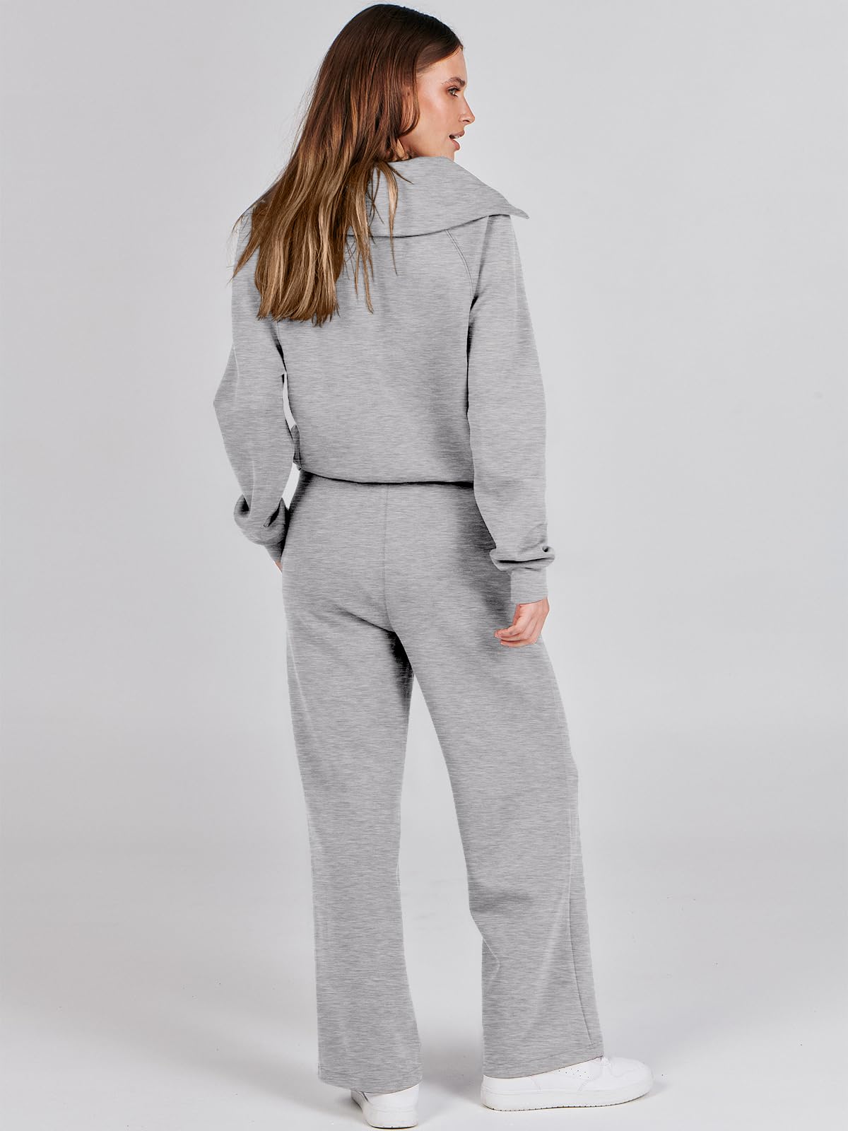 ANRABESS Women 2 Piece Outfits Sweatsuit Oversized Sweatshirt Sweatpants Tracksuit Sweat Lounge Matching Set 2025 Fall Trendy Light Grey X-Large