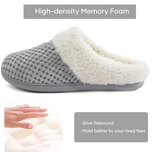 ULTRAIDEAS Women's Lamb-hug Comfy Fleece House Slippers Memory Foam, Slip-on House Shoes Indoor Outdoor (Grey, Size 9-10)