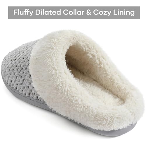 ULTRAIDEAS Women's Lamb-hug Comfy Fleece House Slippers Memory Foam, Slip-on House Shoes Indoor Outdoor (Grey, Size 9-10)