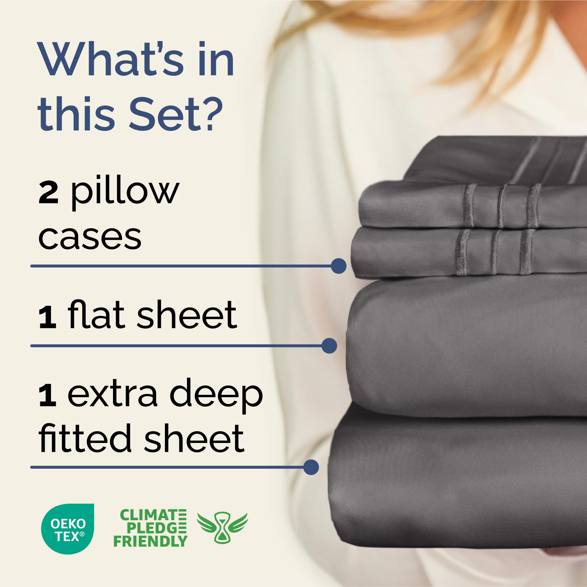 4 Piece Luxury Hotel Bed Sheet Set - Breathable, Cooling Deep Pocket Sheets - Soft, Wrinkle Free King Sheets That Fit Extra Deep Mattresses - Dark Grey