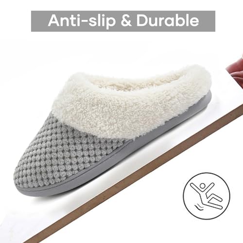 ULTRAIDEAS Women's Lamb-hug Comfy Fleece House Slippers Memory Foam, Slip-on House Shoes Indoor Outdoor (Grey, Size 9-10)