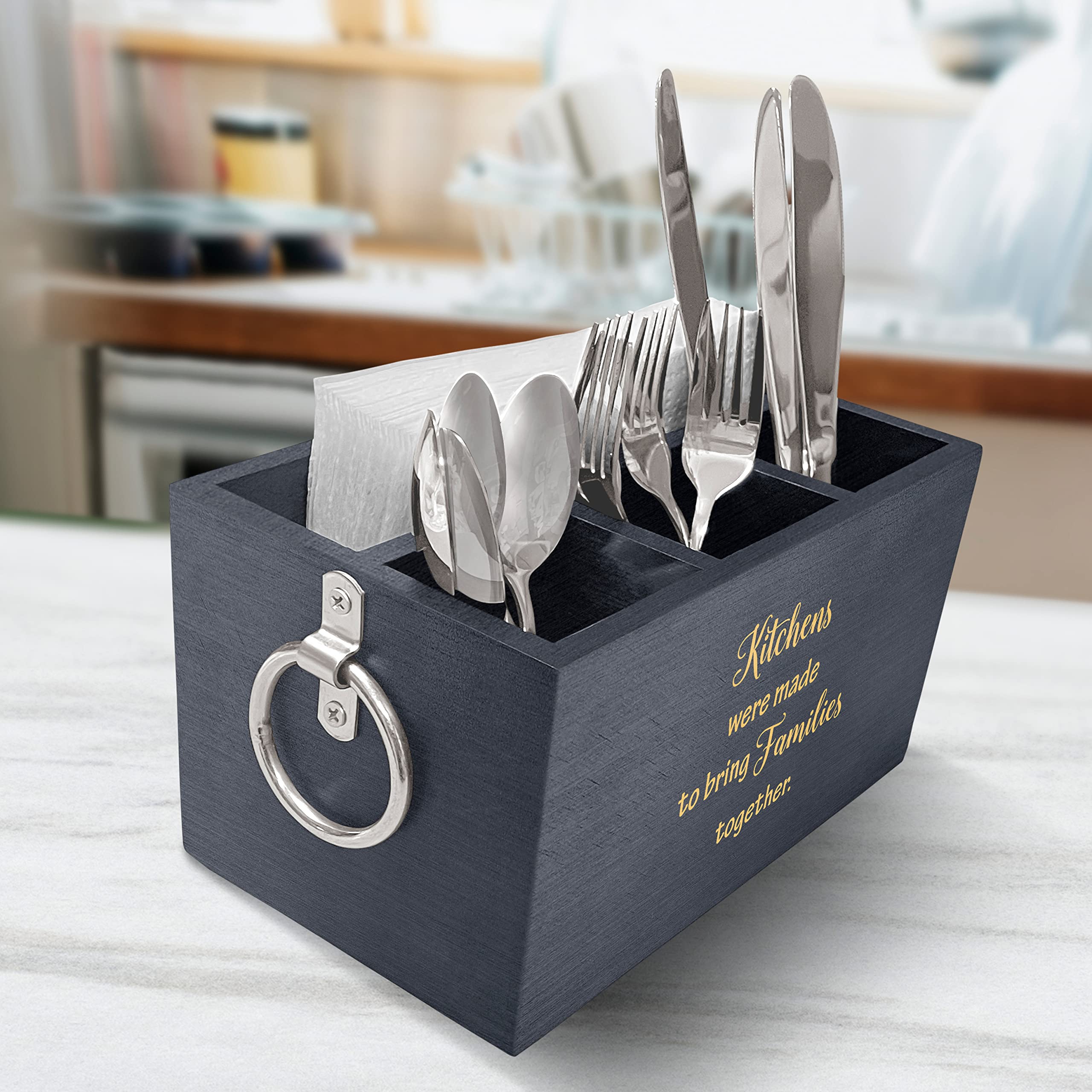 Engraved Home Quotes Utensil Holder with Compartments, Best Customized Utensil Holder For Kitchen & Dining Table, Premium Caddy Stand For Kitchen