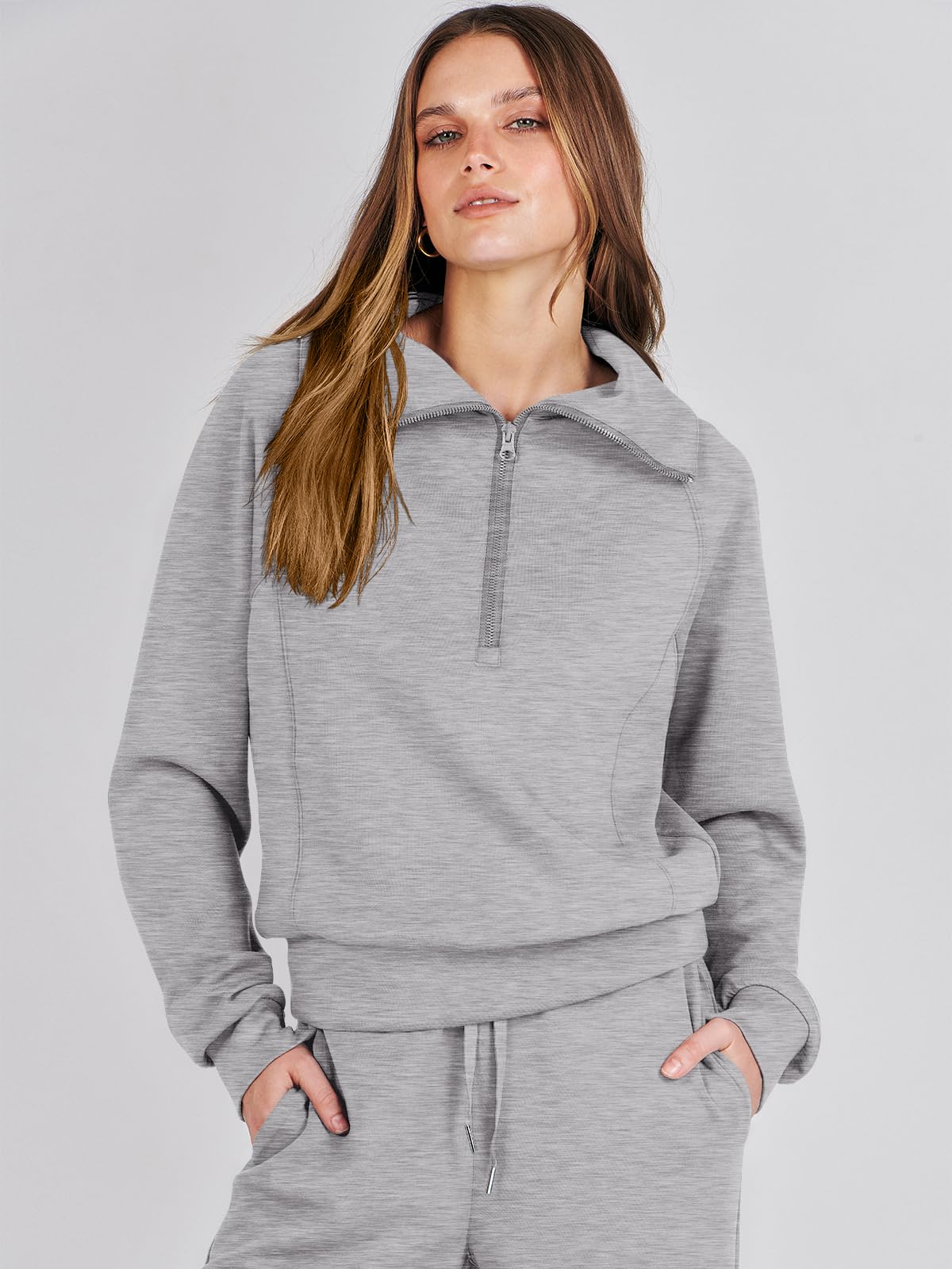 ANRABESS Women 2 Piece Outfits Sweatsuit Oversized Sweatshirt Sweatpants Tracksuit Sweat Lounge Matching Set 2025 Fall Trendy Light Grey X-Large