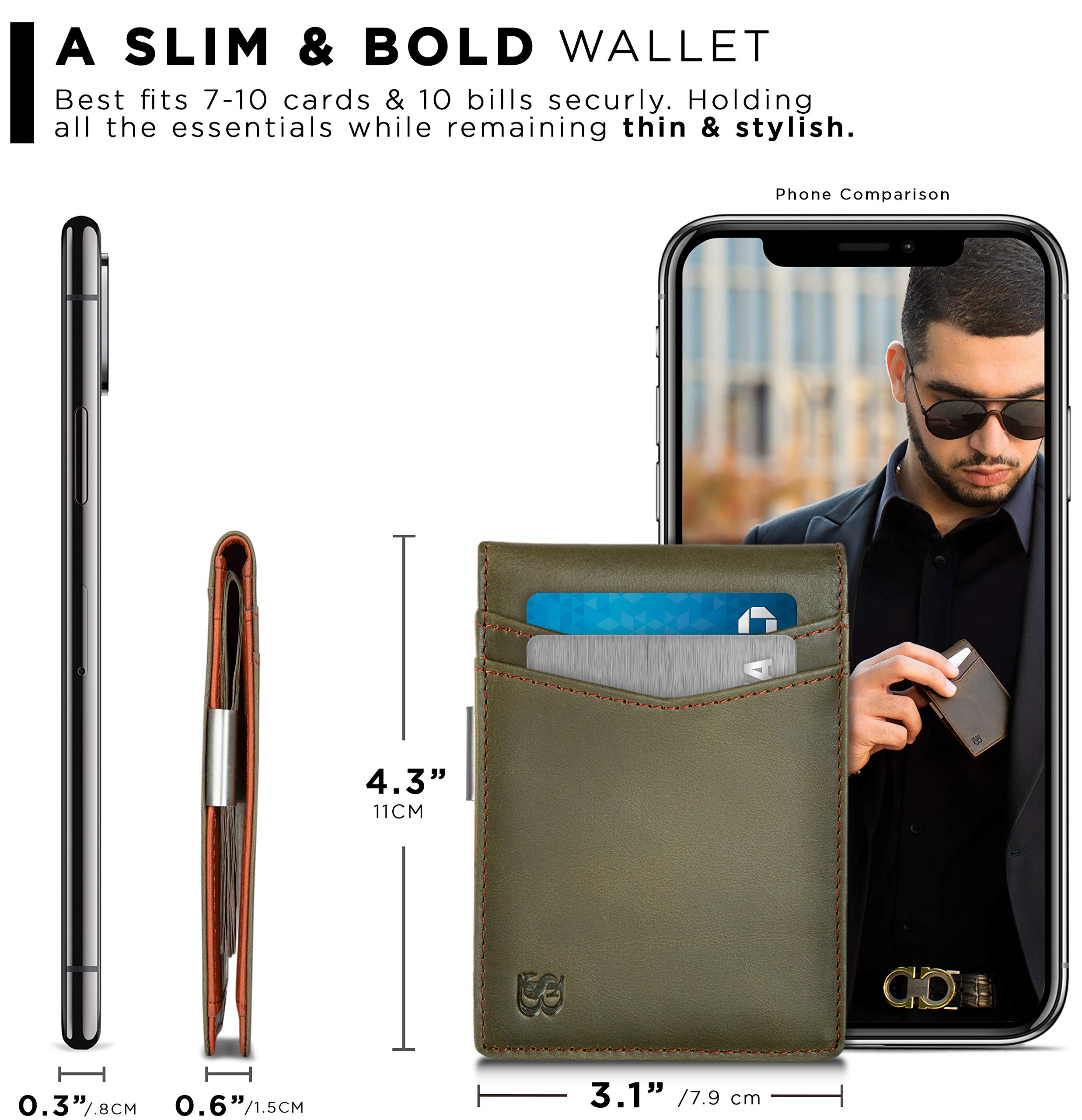 SERMAN BRANDS Money Clip Wallet - Mens Wallets slim Front Pocket RFID Blocking Card Holder Minimalist Mini Bifold (Salted Green Transformer)
