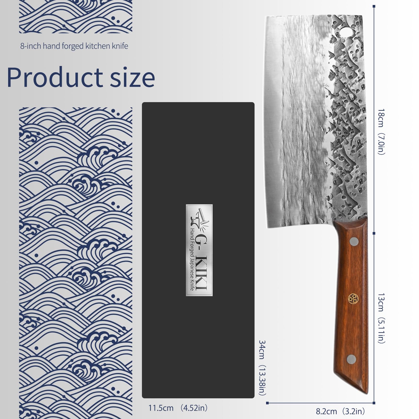 Professional Hand Forged Cleaver Knife Japanese 7 inch Kitchen Knives Super Sharp High Carbon Stainless Steel Chefs Knife Comfortable Cocobolo Wooden Handle with Gift Box