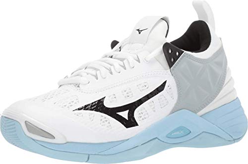 Mizuno womens Wave Momentum Indoor Court Shoe, White-blue, 9.5 US