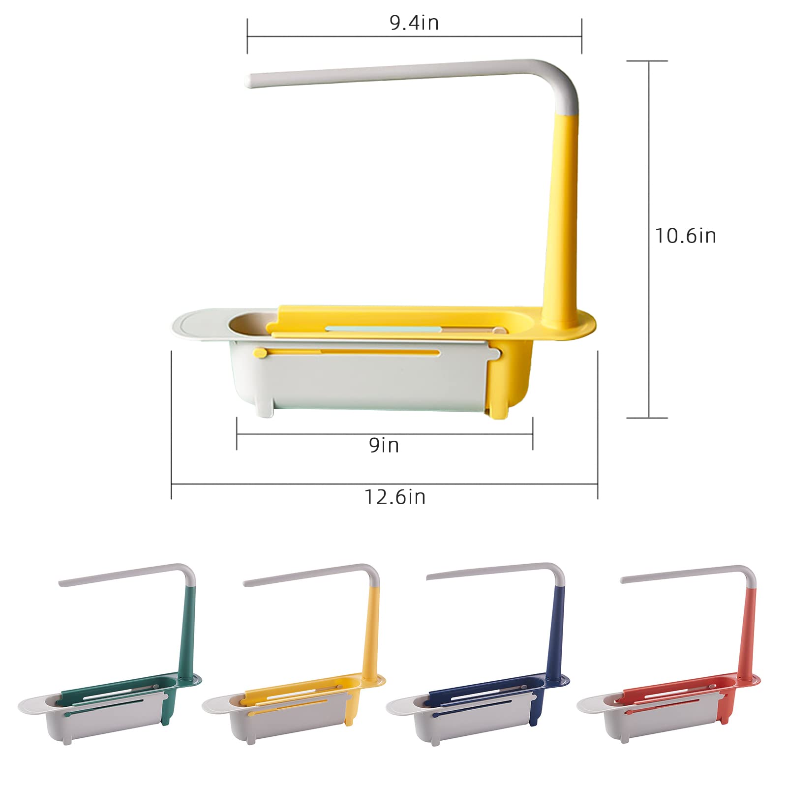 Kuniofaov Telescopic Sink Rack Holder Telescopic Sink Storage Rack Adjustable Drainer Sink Tray Sponge Soap Holder with Dishcloth Hanger Expandable Storage Drain Basket for Home Kitchen (Pink)