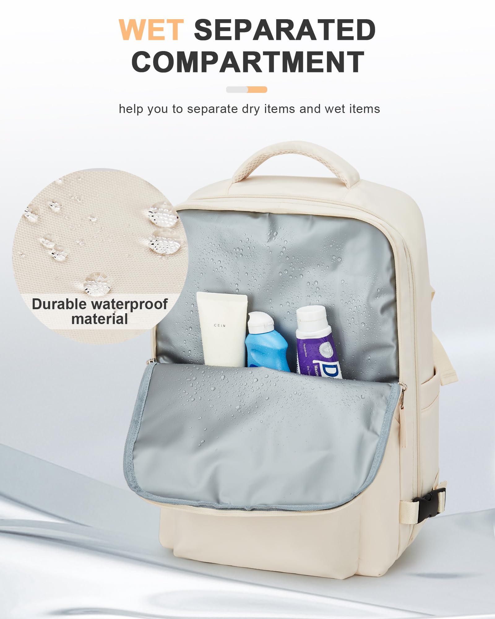 WONHOX Carry on Travel Laptop Backpack for Women Men, Flight Approved,Backpack, Hiking Outdoor Sports Rucksack Casual Daypack Bag Backpack, Beige Simple