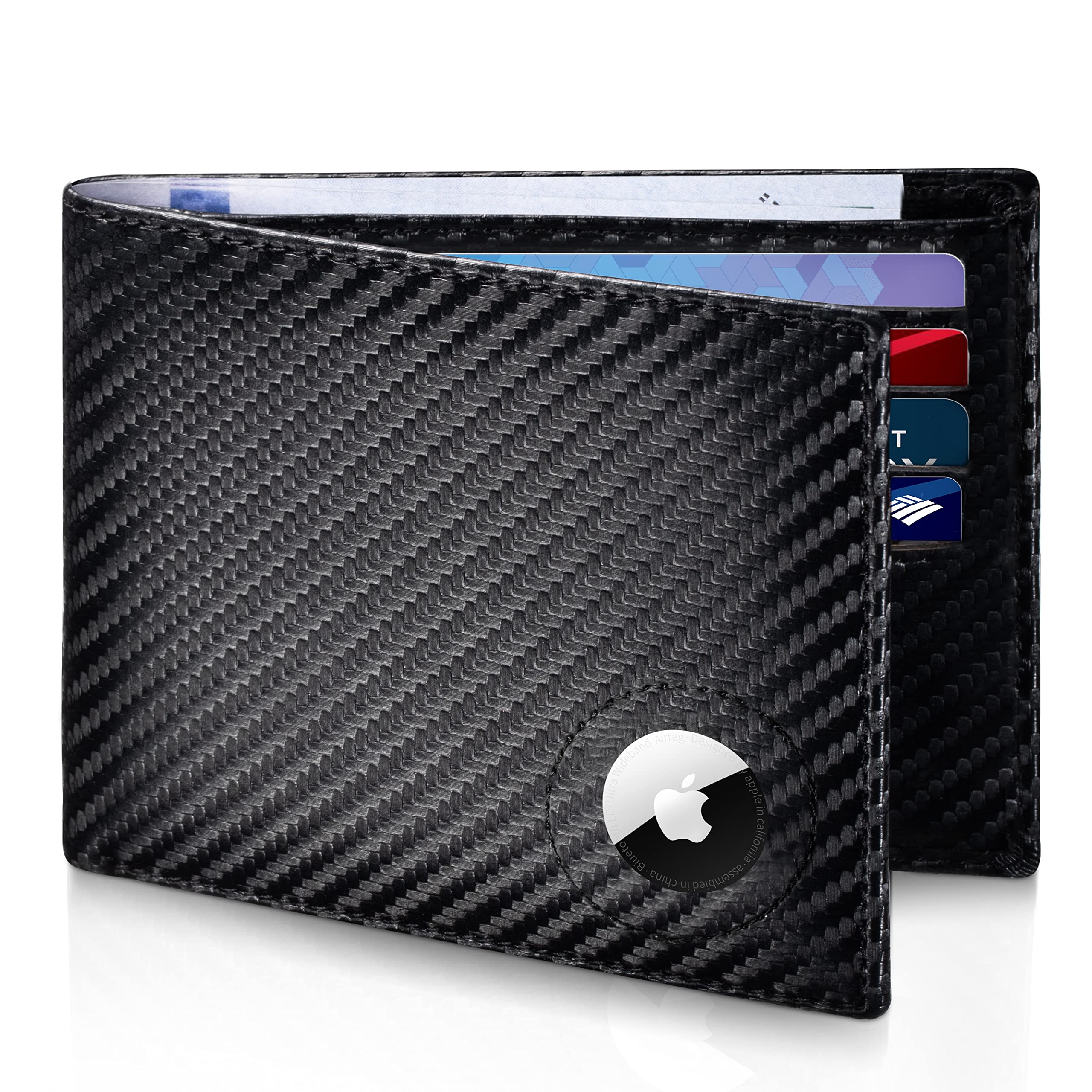 Mens Wallet for Apple AirTag, RFID Blocking Minimalist Front Pocket Air Tag Wallet, Large Bifold Mens Wallet RFID Blocking with ID Windows