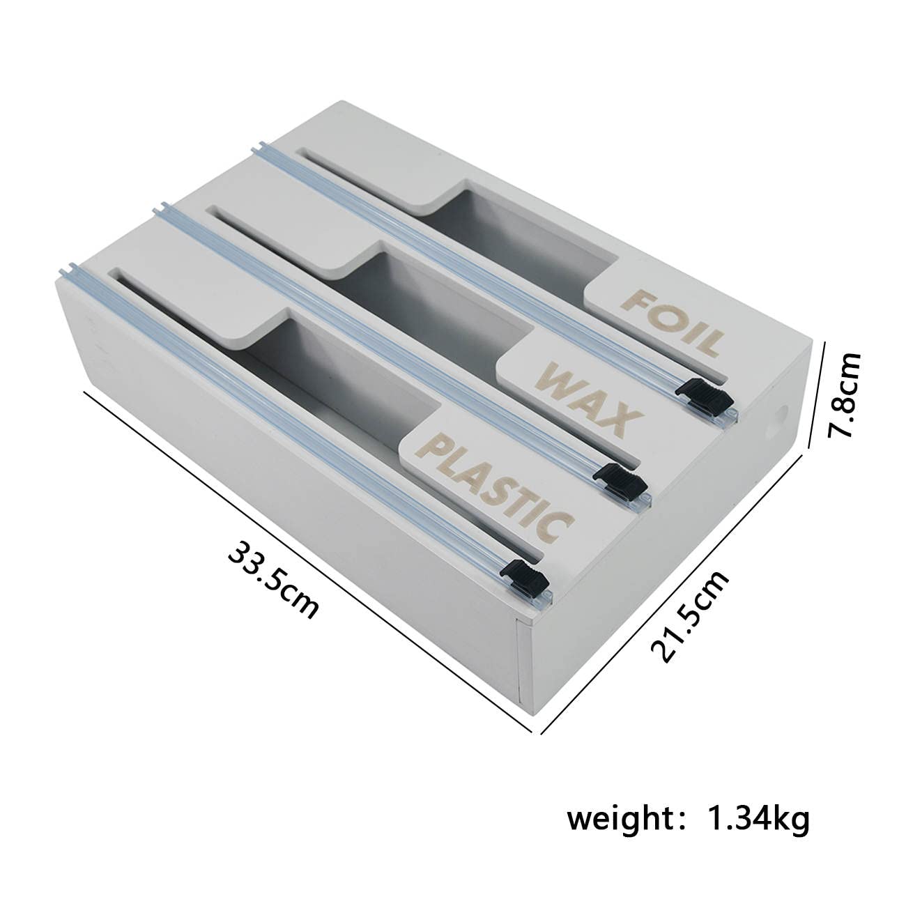 The Luxe Union 3-in-1 Wax, Foil, and Plastic Wrap Dispenser with Cutters, Drawer and Countertop Organizer for Cling, Film, and Parchment Paper, Pre-Labeled Organization, Bamboo Holder