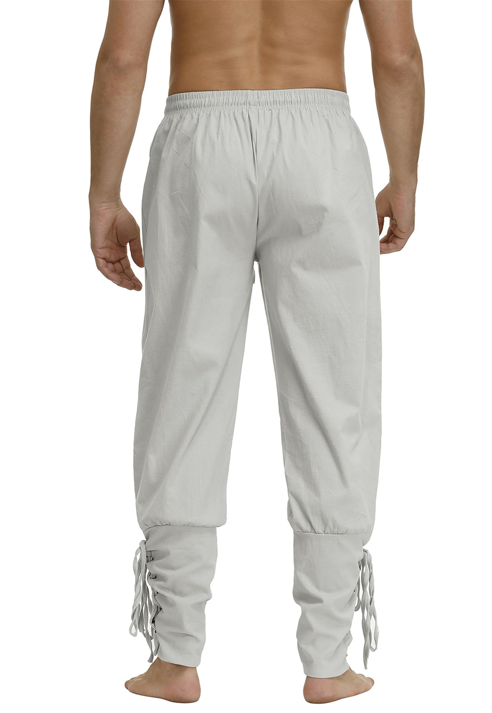 Men's Ankle Banded Cuff Renaissance Pants Medieval Viking Navigator Trousers Pirate Cosplay Costume with Drawstrings White-2XL